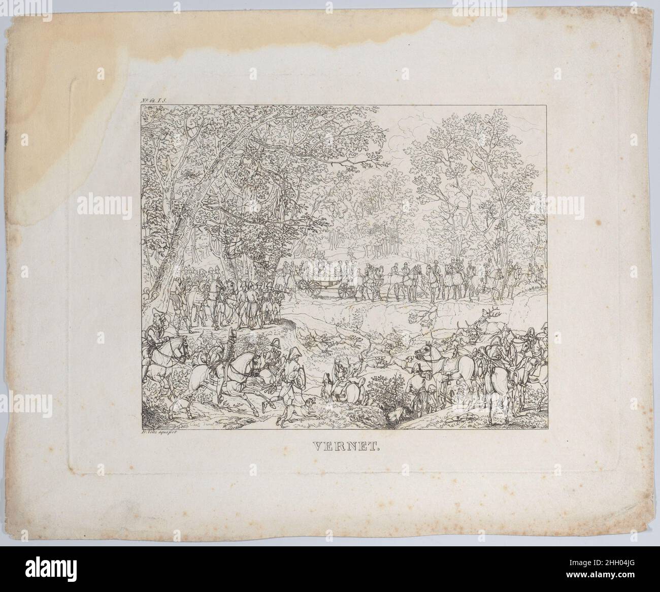 Stag Hunt ca. 1840 After Carle (Antoine Charles Horace) Vernet. Stag ...
