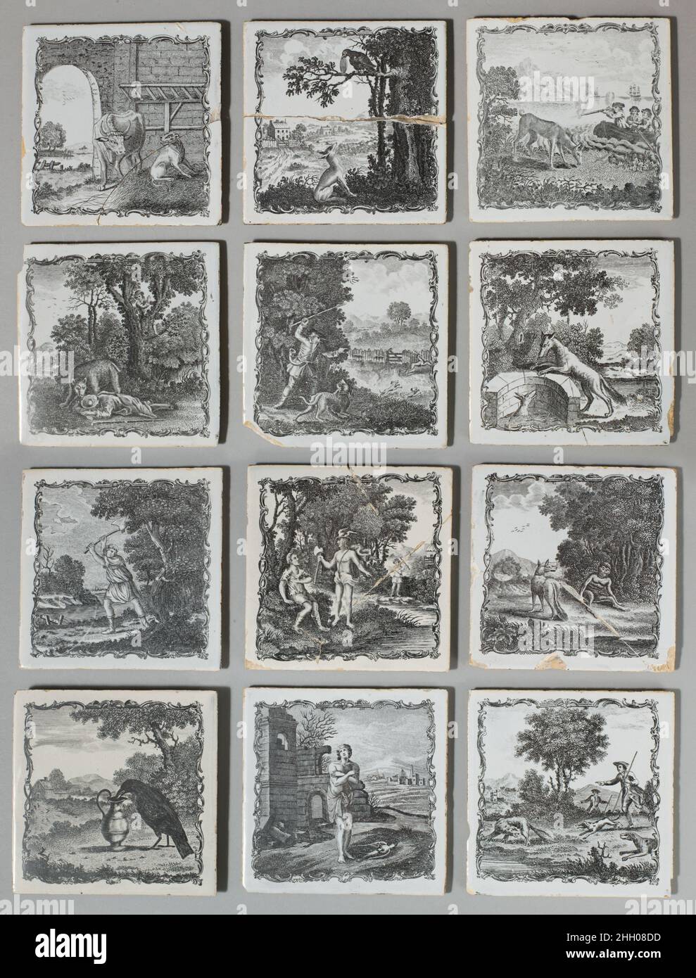 Set of twelve tiles with scenes from Aesop's Fables ca. 1760 British ...