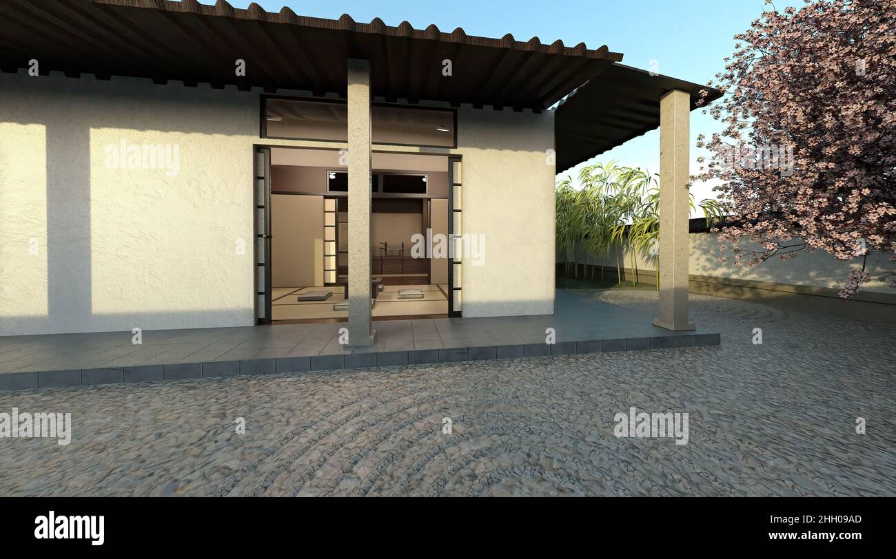 3D illustration samurai house exterior and interior Stock Photo - Alamy