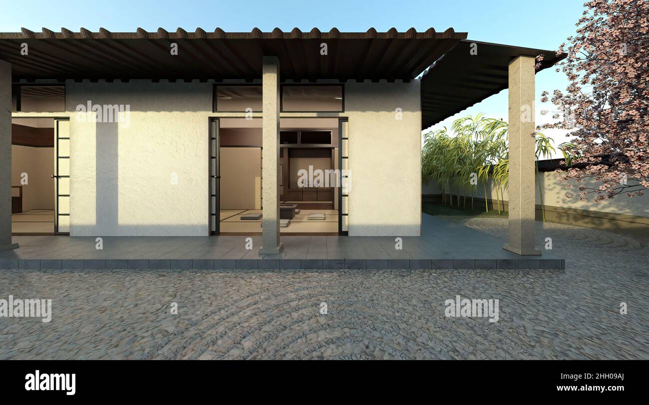 3D illustration samurai house exterior and interior Stock Photo - Alamy