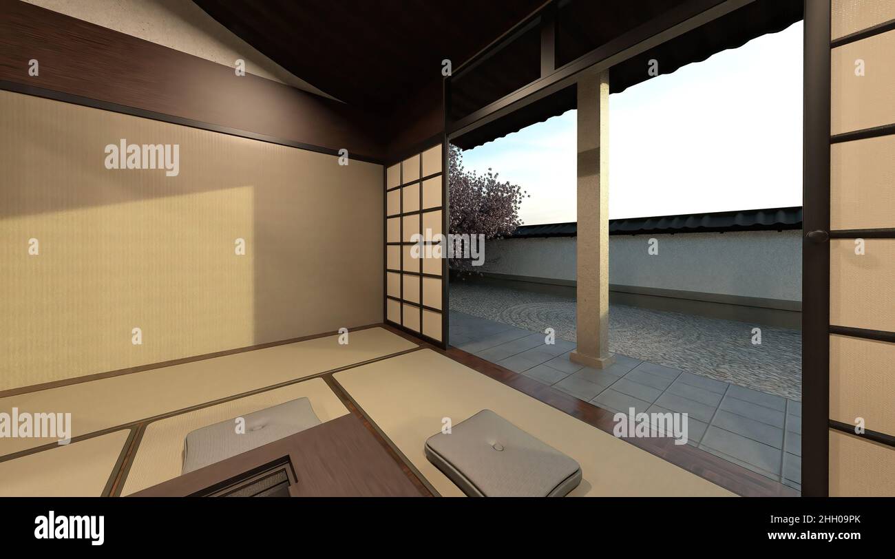 3D illustration samurai house exterior and interior Stock Photo - Alamy
