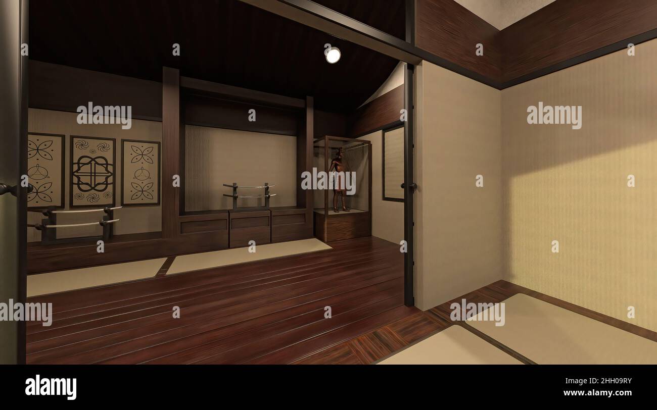 3D illustration samurai house exterior and interior Stock Photo - Alamy