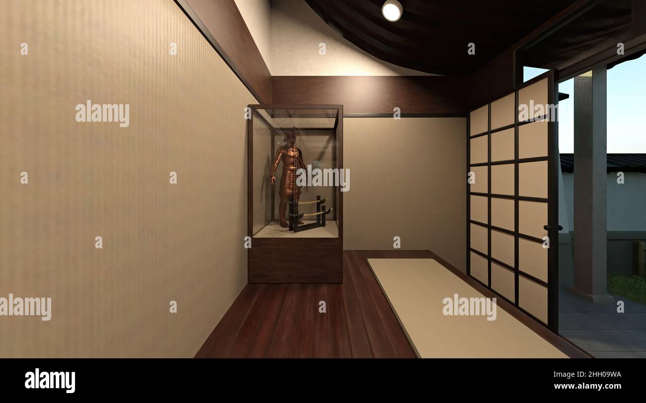 3D illustration samurai house exterior and interior Stock Photo - Alamy