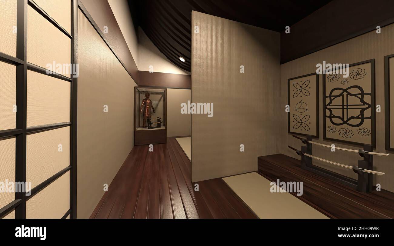 3D illustration samurai house exterior and interior Stock Photo - Alamy