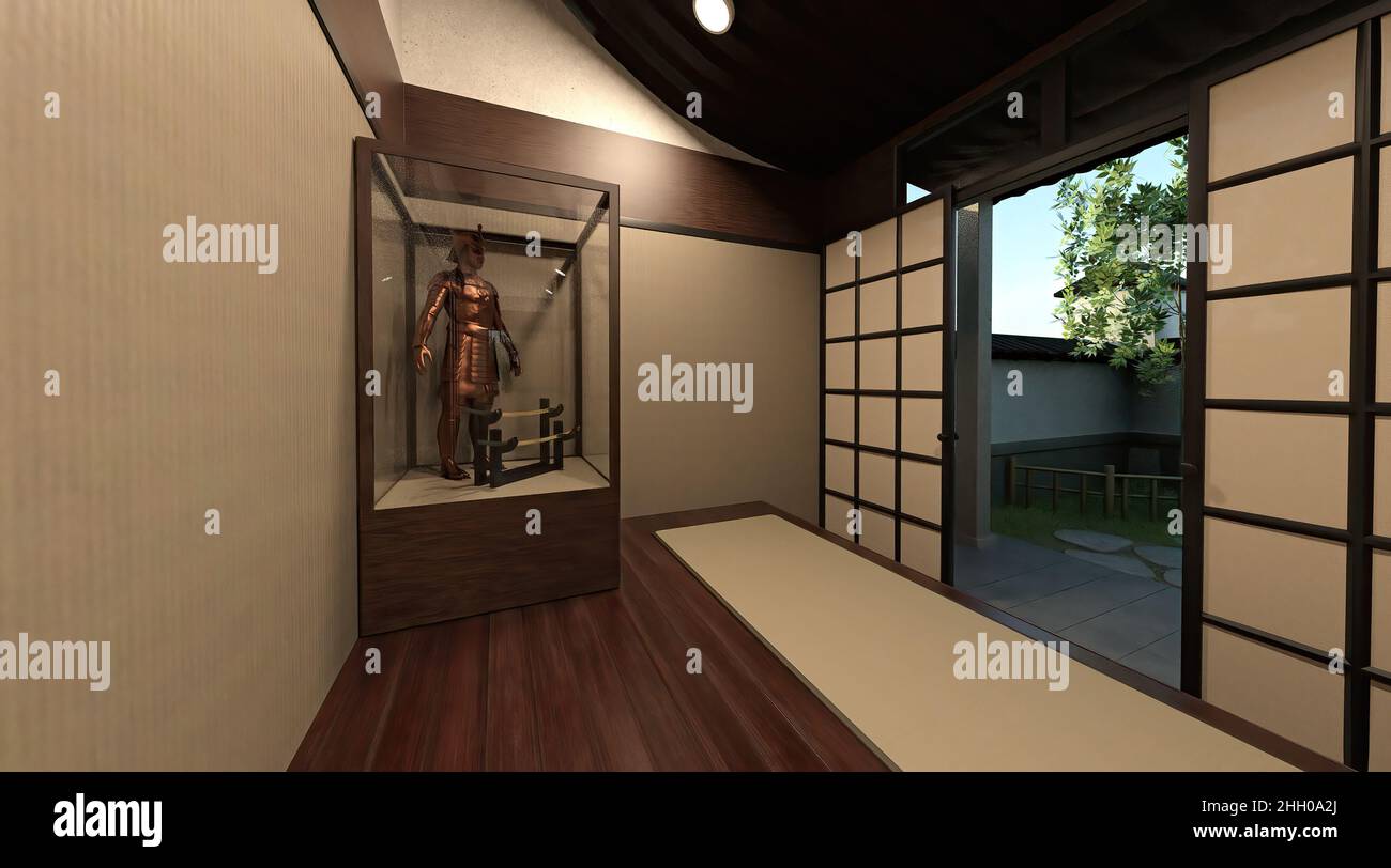 3D illustration samurai house exterior and interior Stock Photo - Alamy