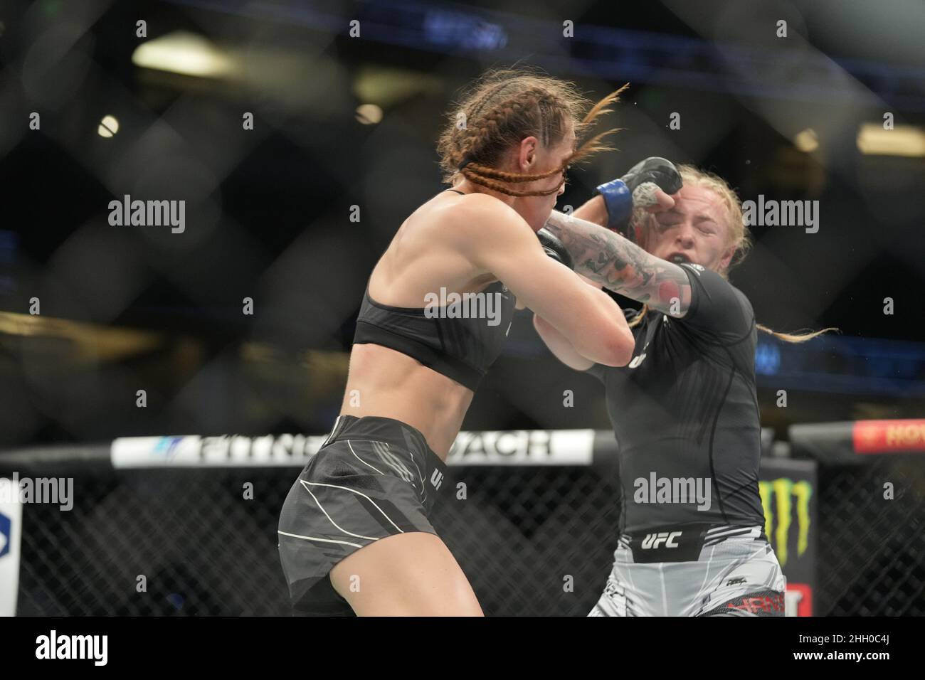 ANAHEIM, CA - JANUARY 22: (L-R) Jasmine Jasudavicius punches Kay Hansen ...