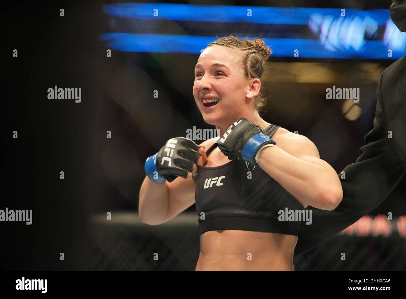 ANAHEIM, CA - JANUARY 22: Vanessa Demopoulos celebrates her victory ...
