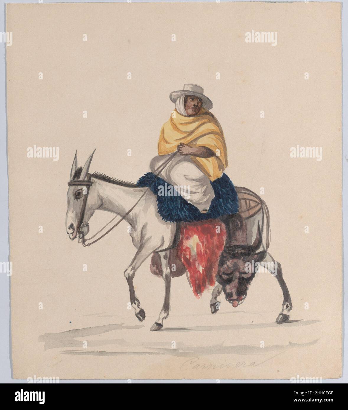 A butcher riding a donkey, from a group of drawings depicting Peruvian ...