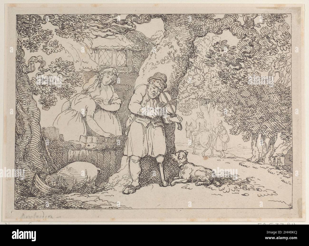 Fiddler, Sailor, Two Women and a Pig by a Cottage 1816 Thomas ...