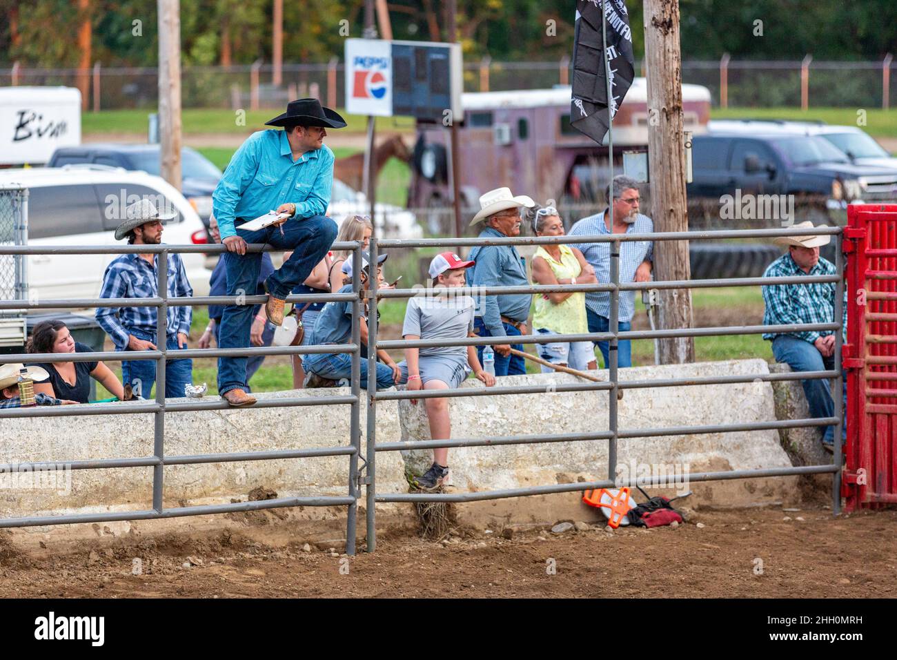 Spectators watching an A Bar Rodeo at the Noble County Fairgrounds in ...