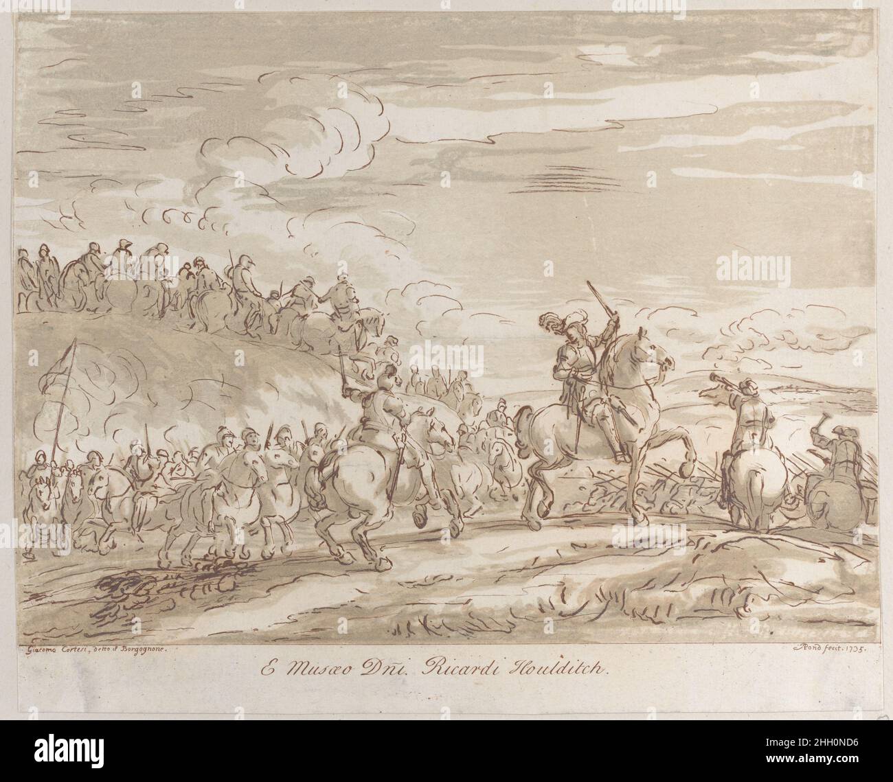 Cavalry advancing to the charge, with a central figure on horseback ...