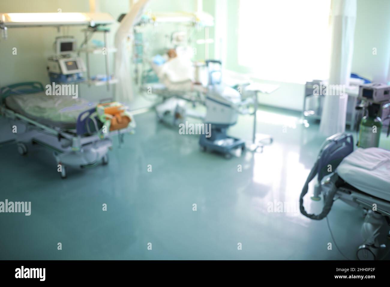 Modern equipped critical care unit, unfocused background Stock Photo ...
