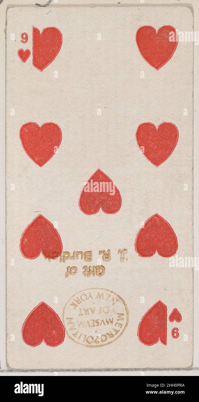 Nine Hearts (red), from the Playing Cards series (N84) for Duke brand ...