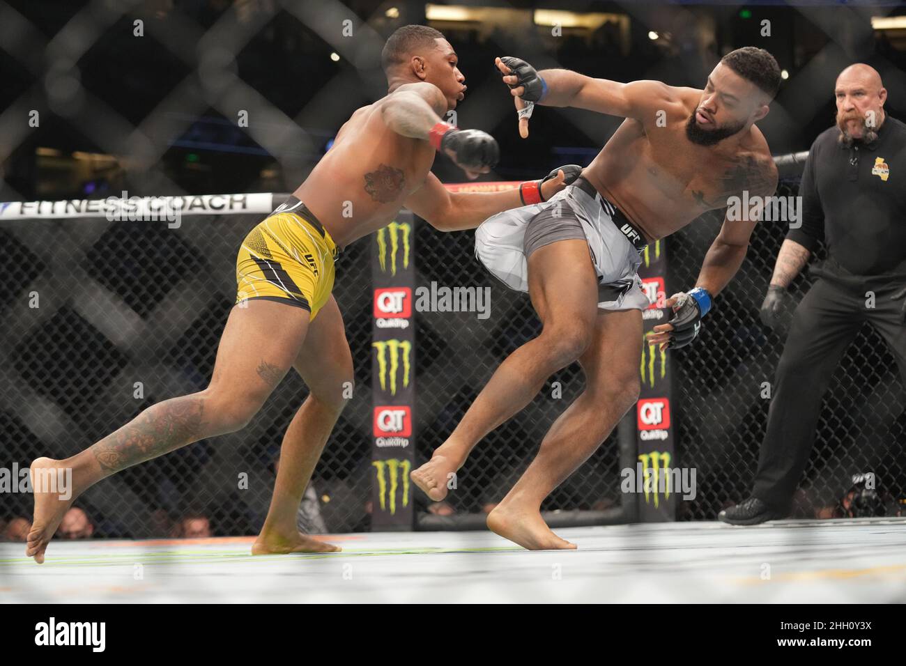 ANAHEIM, CA - JANUARY 22: (L-R) Michael Morales punches Trevin Giles in ...
