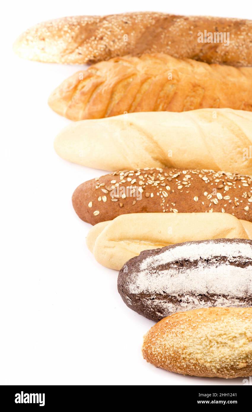 Fresh bread assortment on the white background Stock Photo - Alamy
