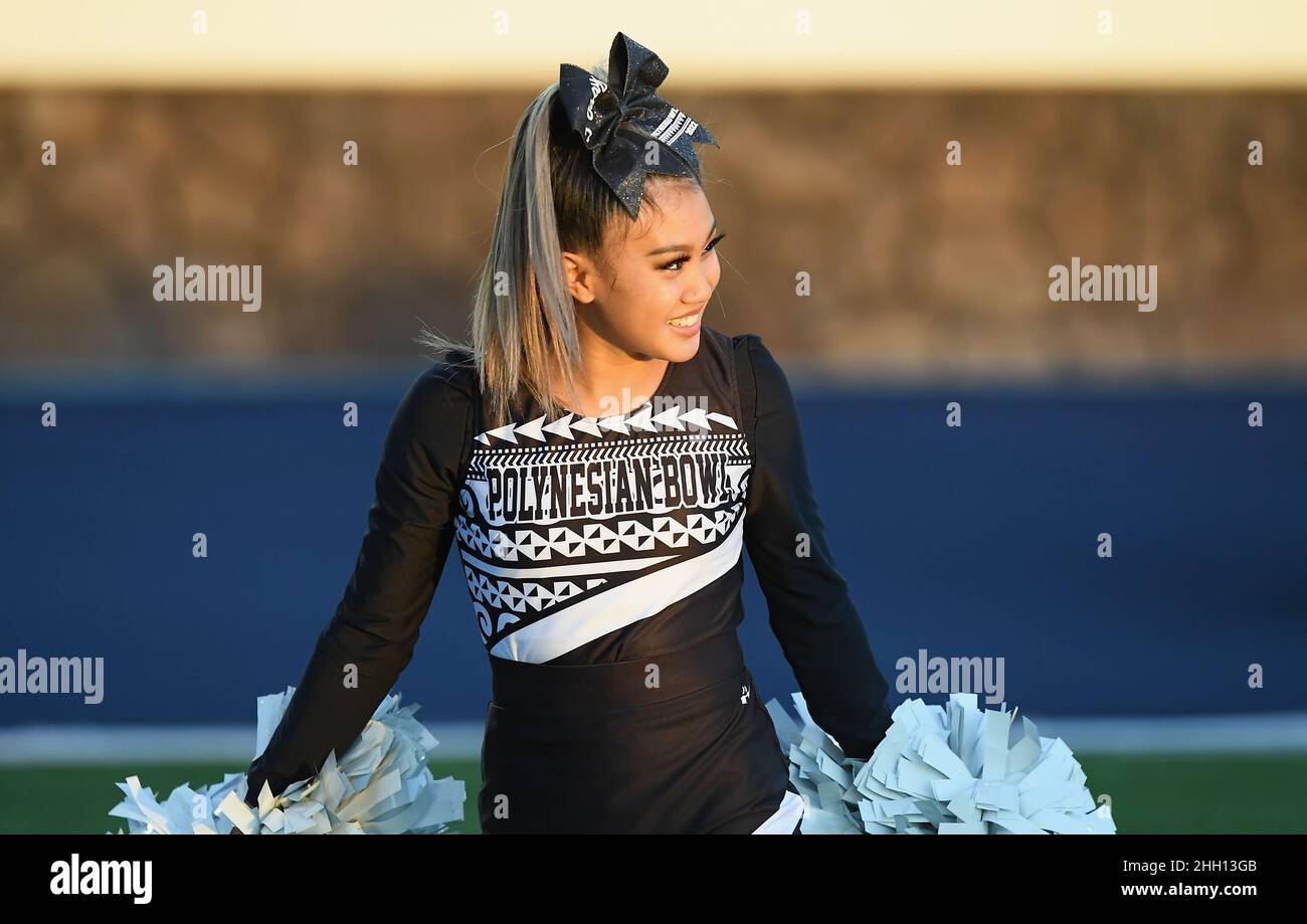 Honolulu, Hawaii, USA. 22nd Jan, 2022. A Polynesian Bowl cheerleader ...