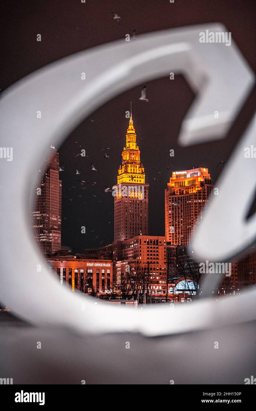 Terminal Tower at Night in Cleveland Ohio Stock Photo - Alamy