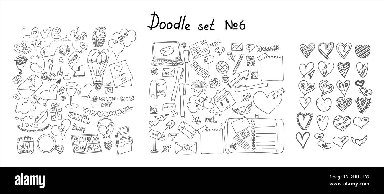 Big doodle set of icons for Valentine s day, mail doodles. Icons with ...