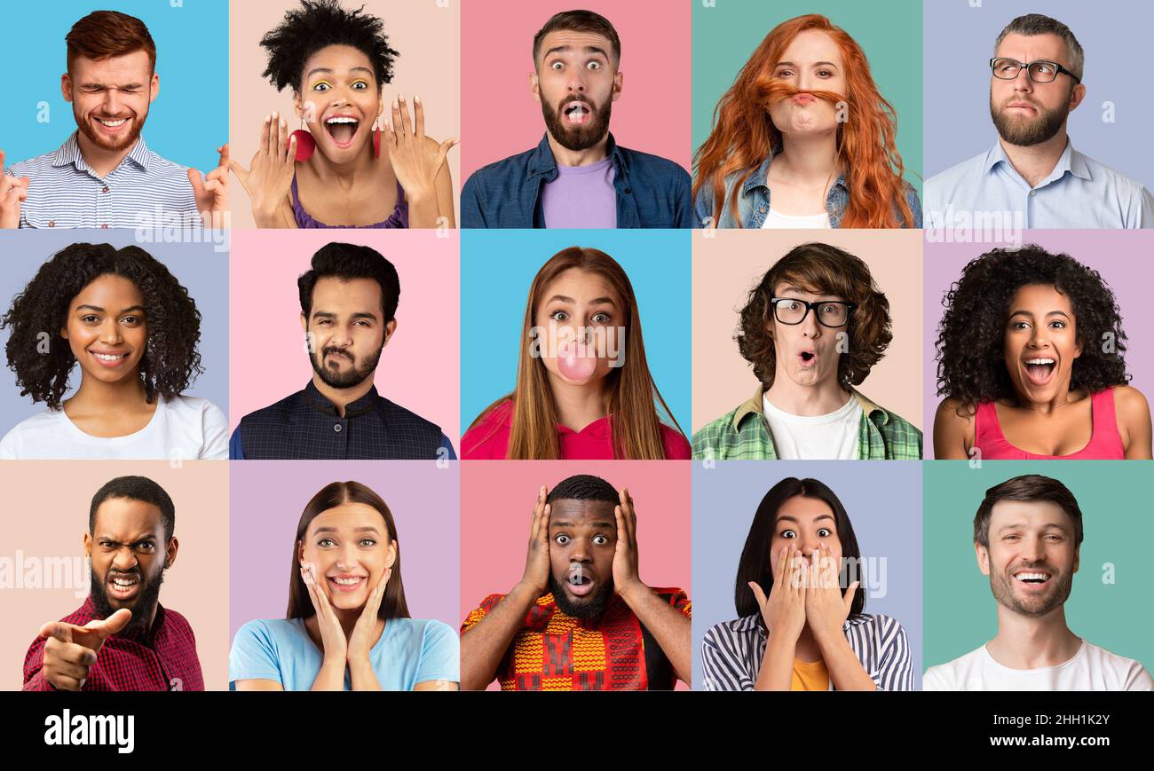 Collage of diverse people expressing different emotions Stock Photo - Alamy