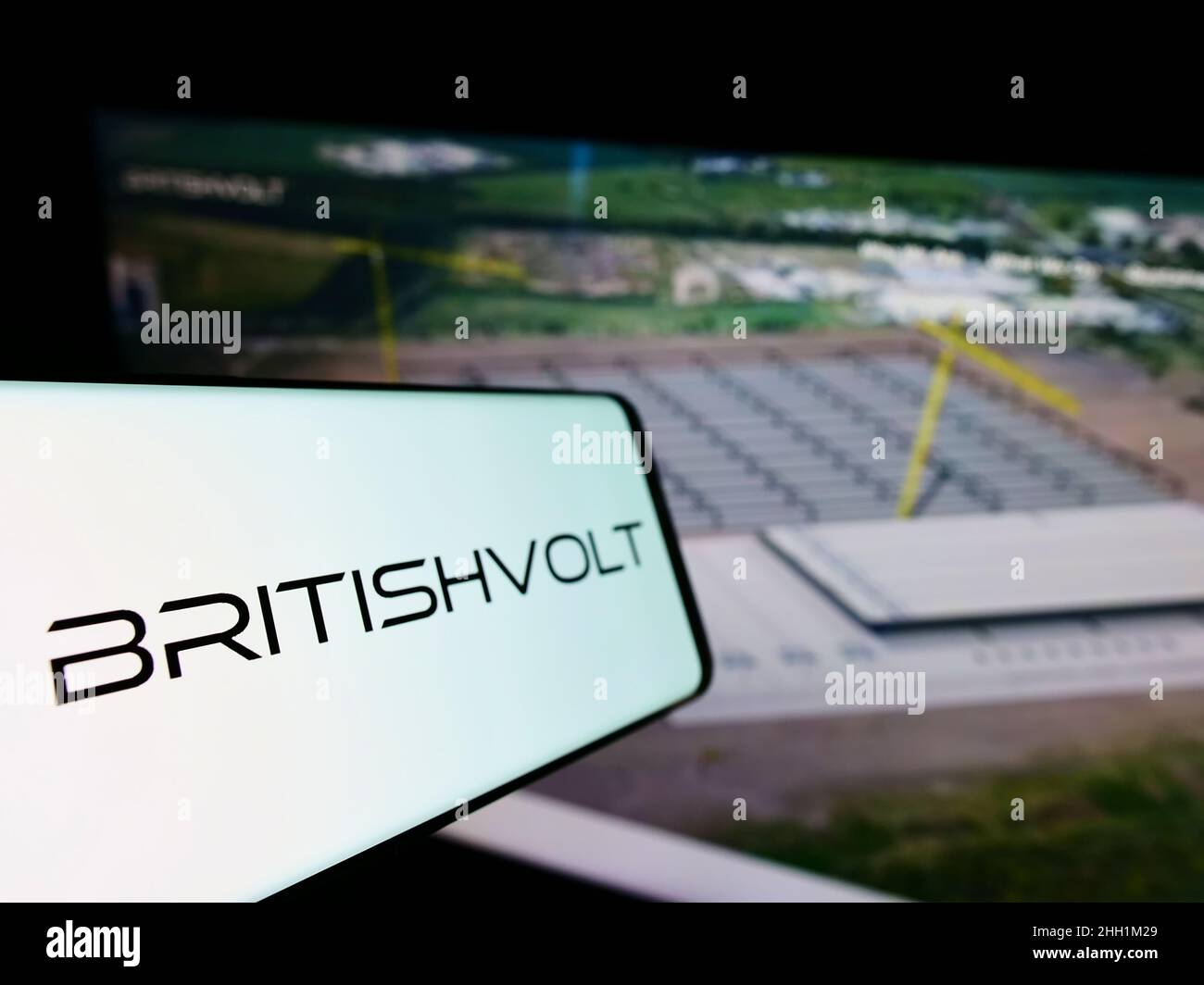 Smartphone with logo of battery company Power by Britishvolt Limited on ...