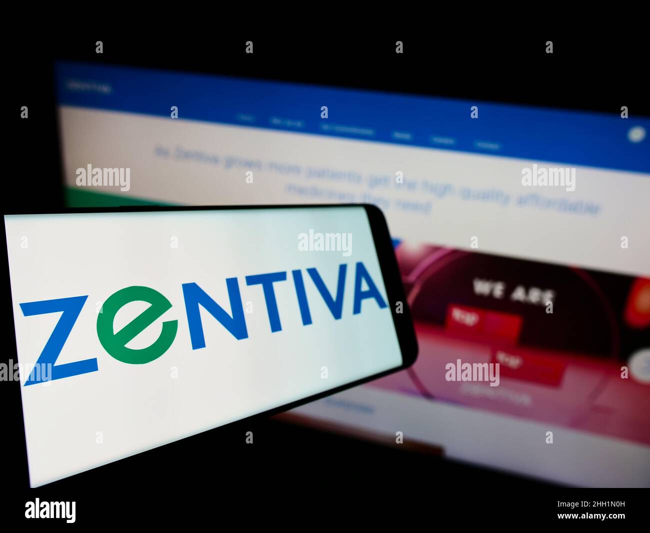 Mobile phone with logo of Czech pharmaceutical company Zentiva Group a ...