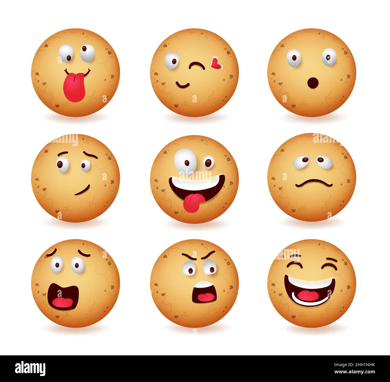 Cookie emojis vector set design. Ginger bread emoji faces in cute ...