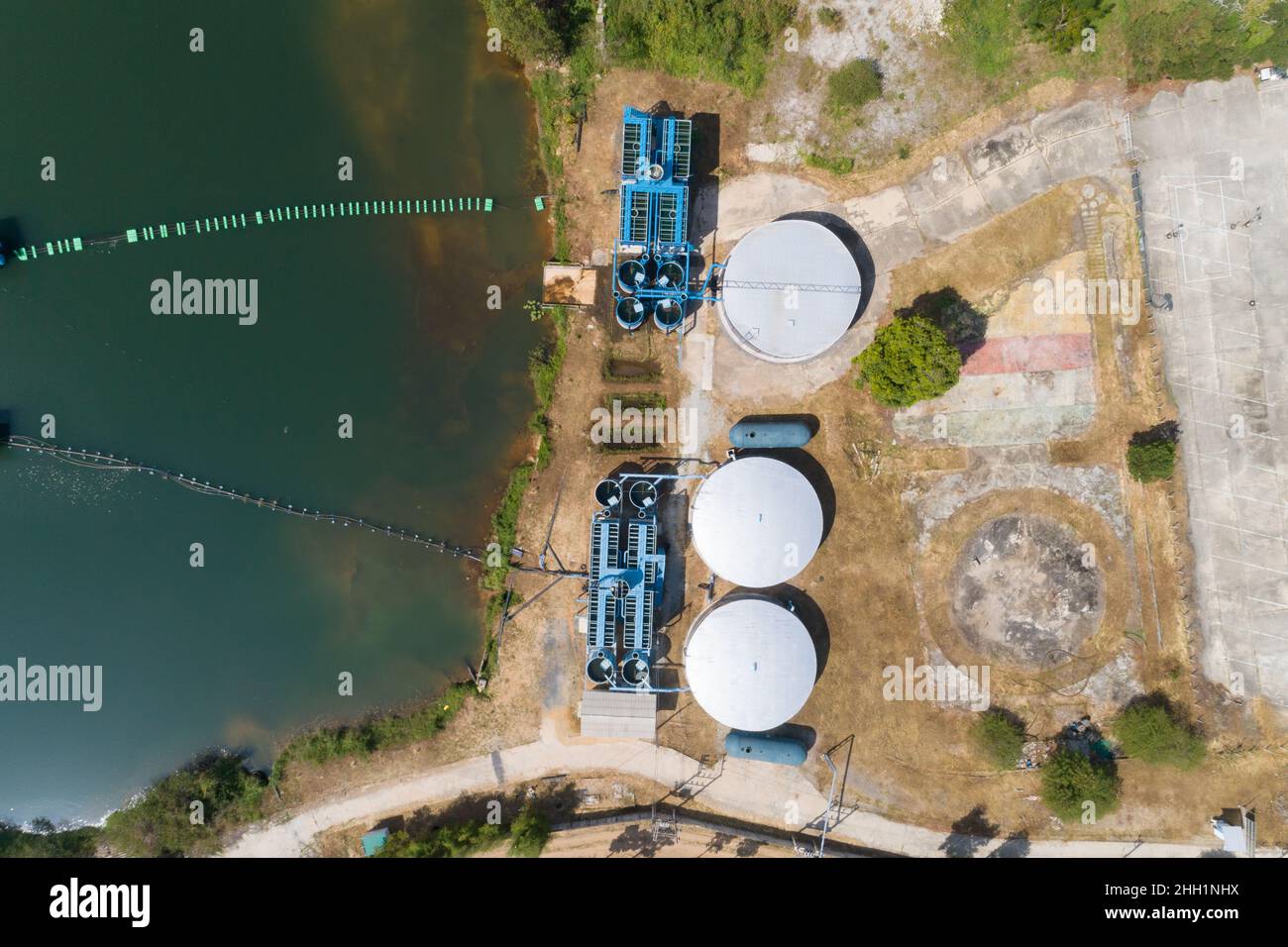 Aerial drone top view of tank water storage station Stock Photo - Alamy