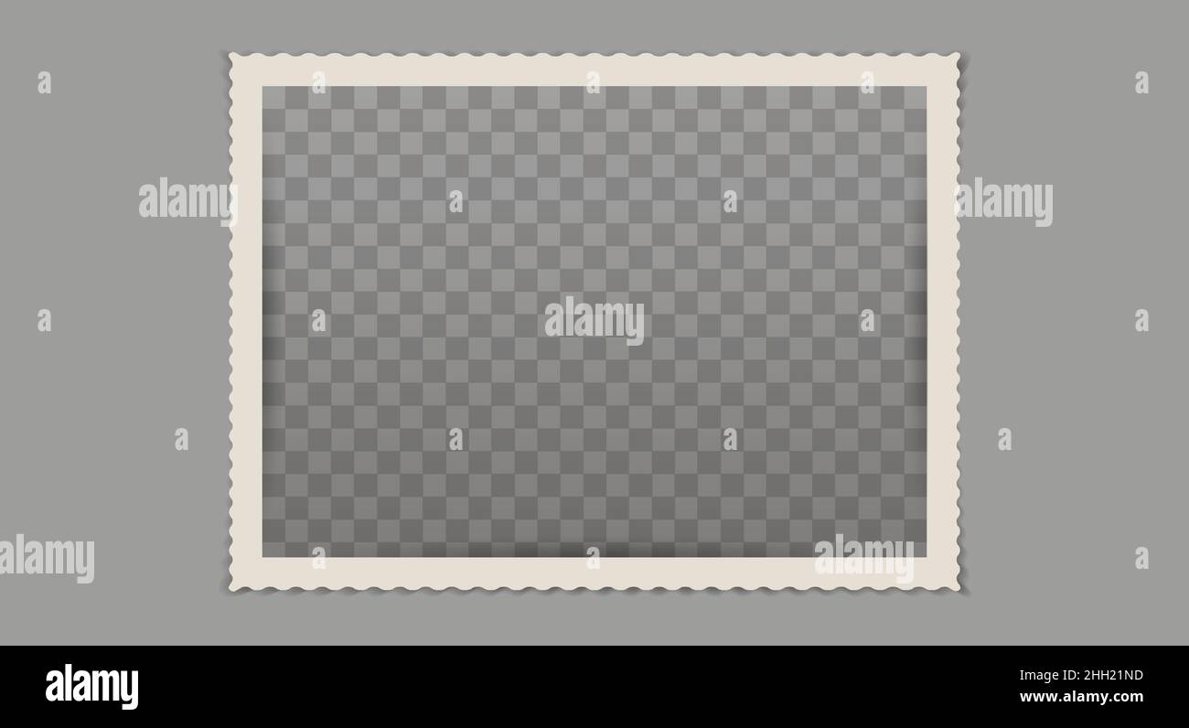 Old photo frame, retro snapshot with carved edge template. 3D realistic ...