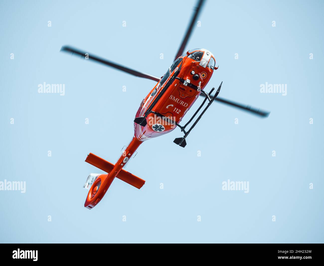 Bucharest, Romania - 12.01.2021: SMURD helicopter flying against blue ...
