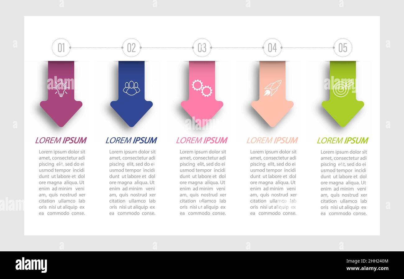 5 stages of development, improvement or training. Infographics with ...
