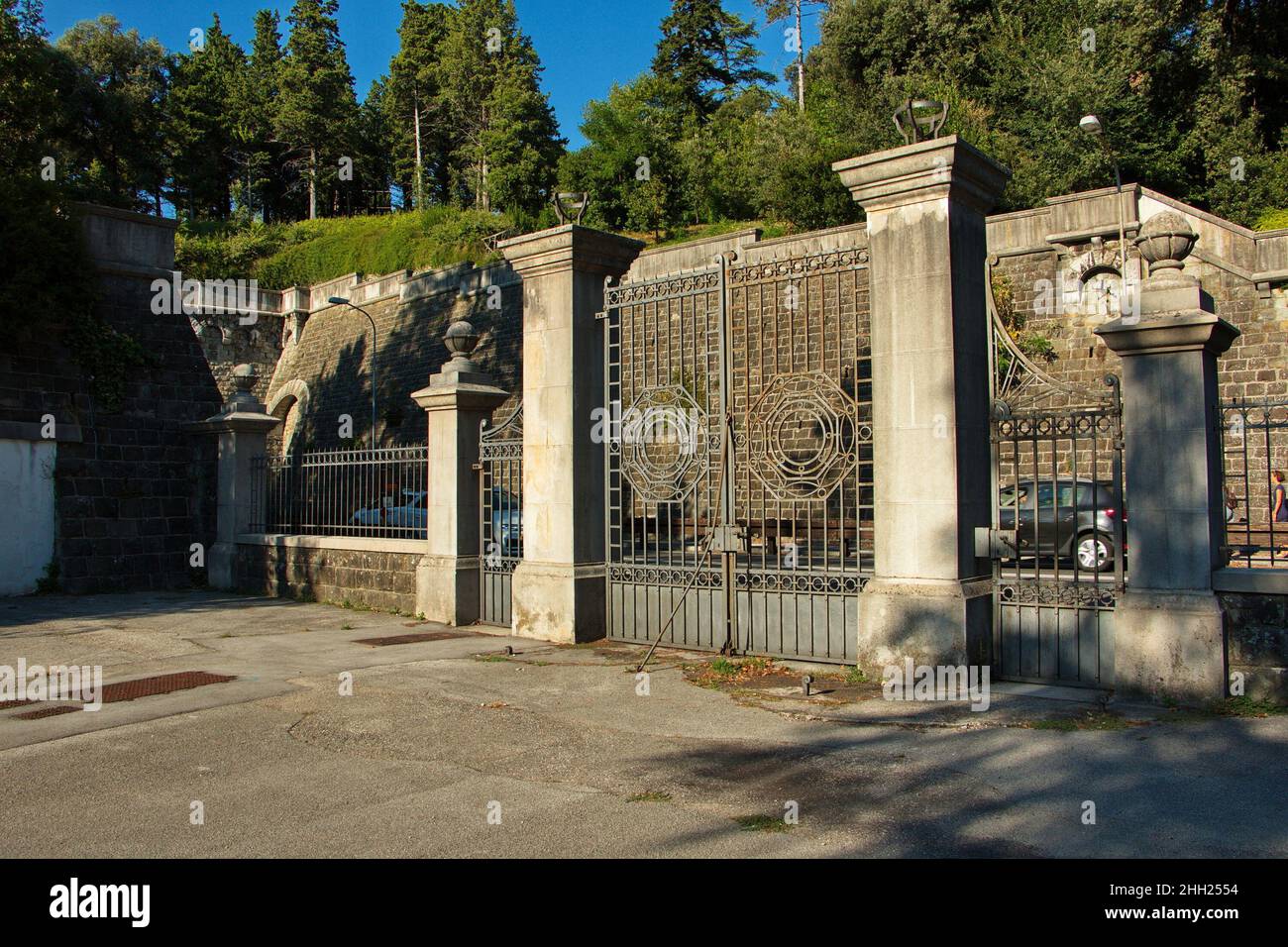 Historical gate in park at Castello di Miramare in Grignano near ...