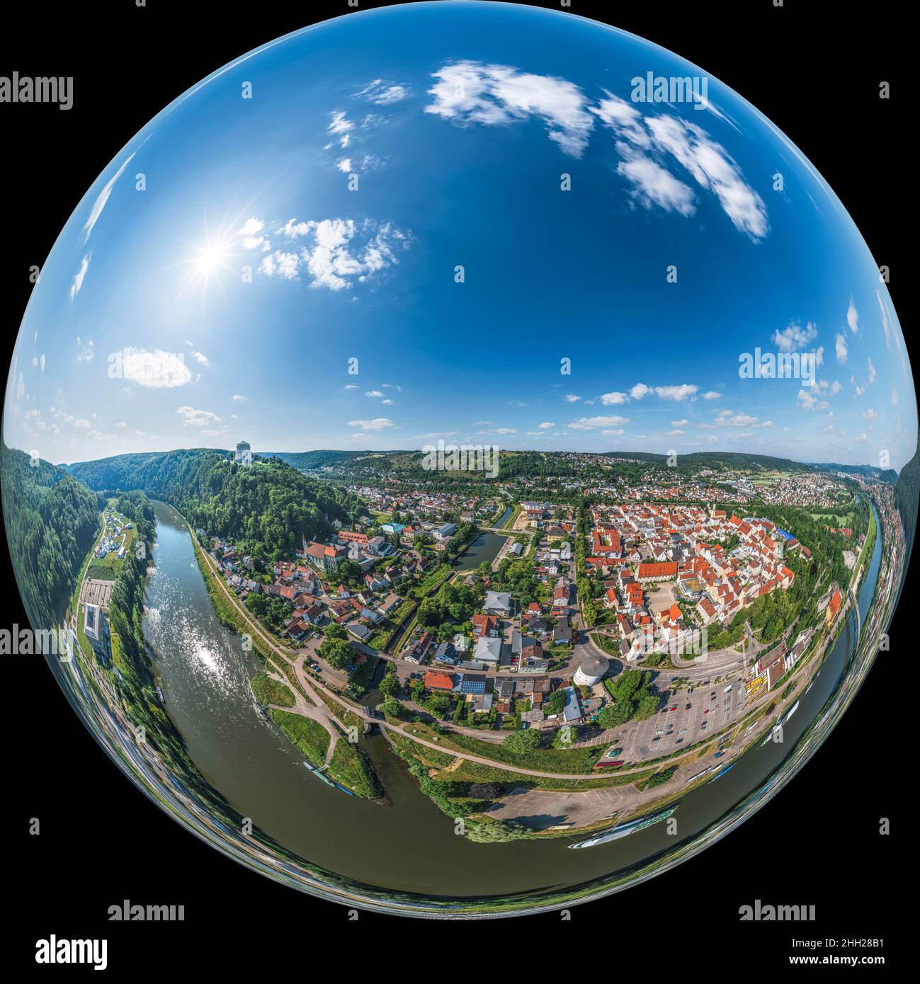 Aerial view to Kelheim and Danube Valley in Lower Bavaria Stock Photo ...