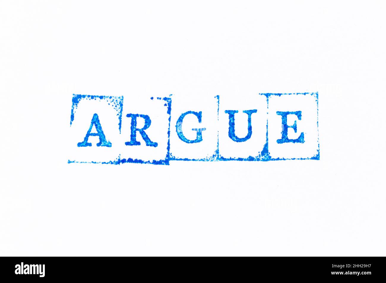 Blue color ink rubber stamp in word argue on white paper background ...