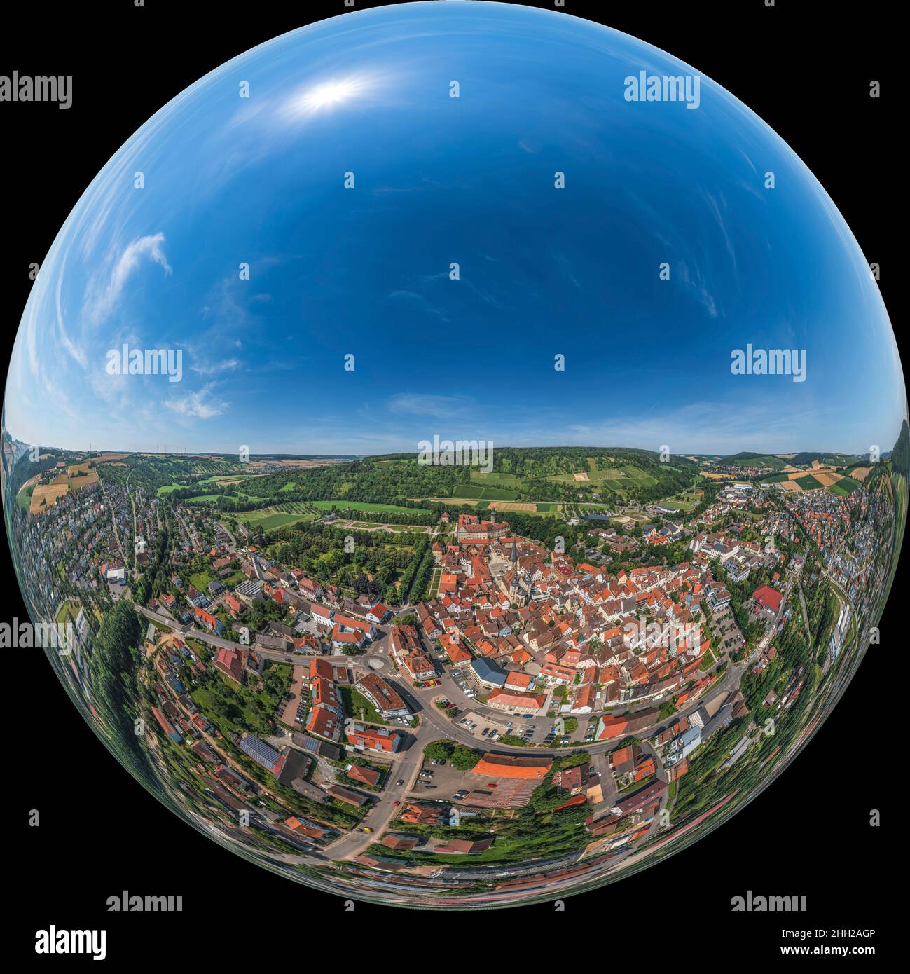 Aerial view to Weikersheim in the Tauber valley Stock Photo - Alamy