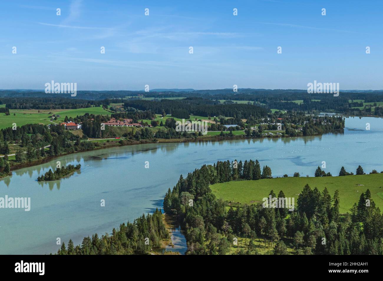 Aerial view to Lechbruck and the Lech lake Stock Photo - Alamy