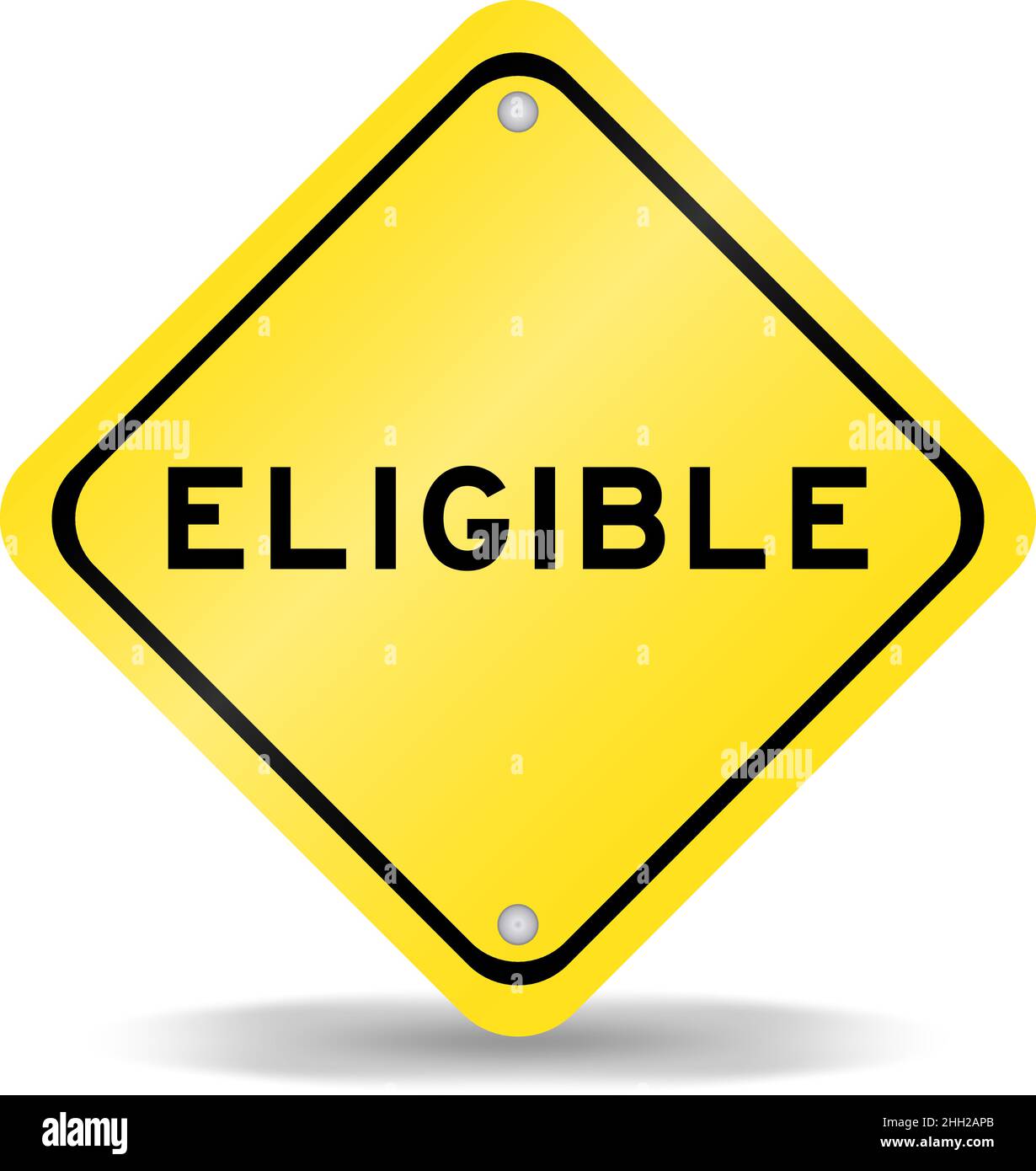 Yellow color transportation sign with word eligible on white background ...