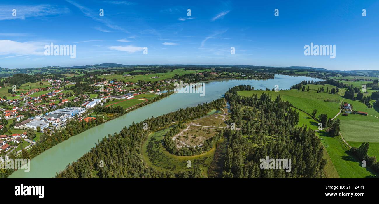 Aerial view to Lechbruck and the Lech lake Stock Photo - Alamy