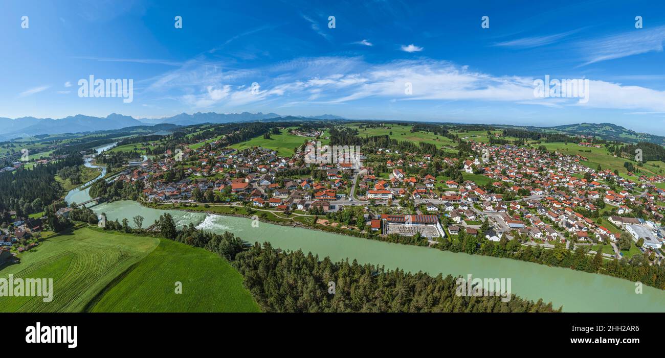 Aerial view to Lechbruck and the Lech lake Stock Photo - Alamy