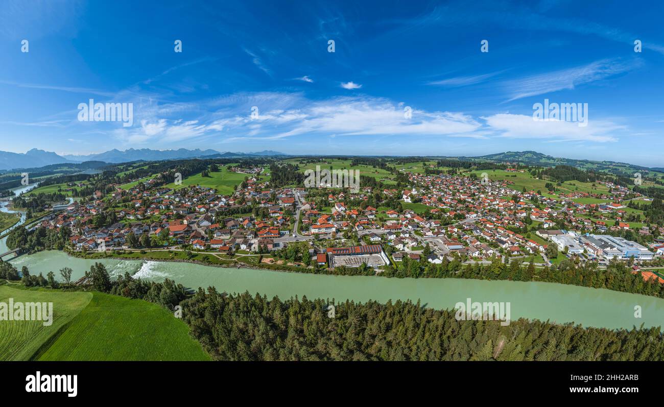 Aerial view to Lechbruck and the Lech lake Stock Photo - Alamy