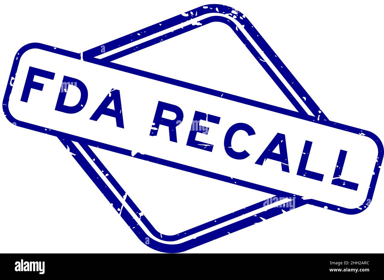 Grunge blue FDA recall word rubber square seal stamp on white ...