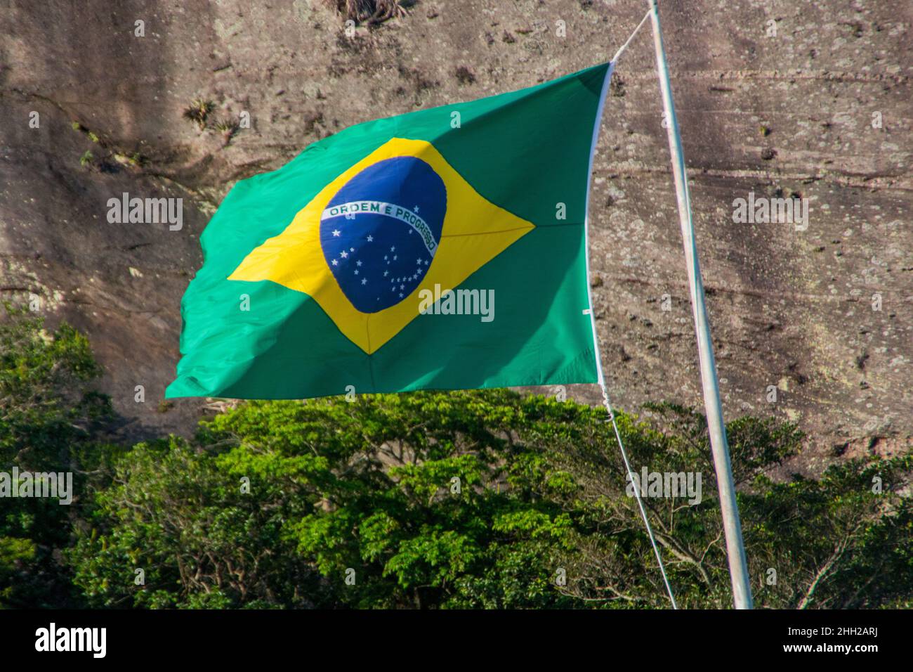 brazil flag outdoors in rio de janeiro Stock Photo - Alamy