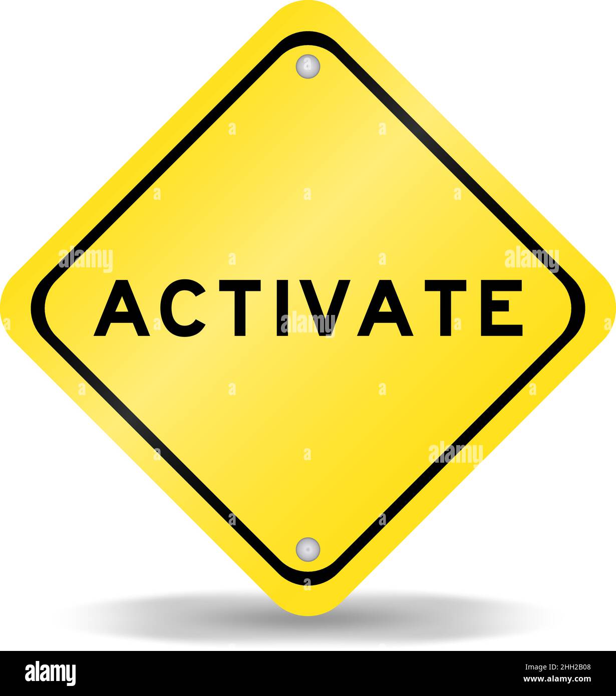 Yellow color transportation sign with word activate on white background ...