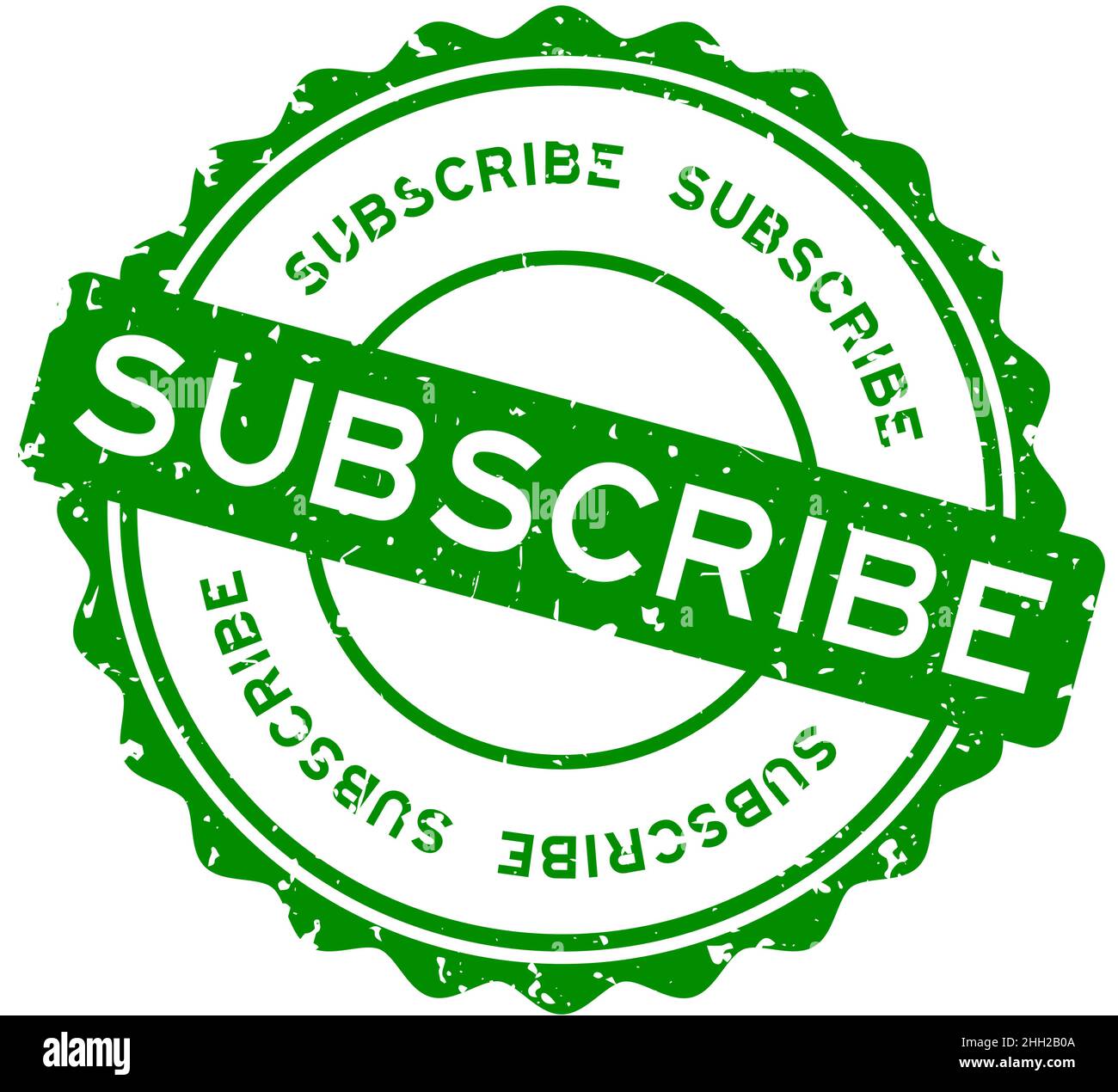 Grunge green subscribe word round rubber seal stamp on white background ...