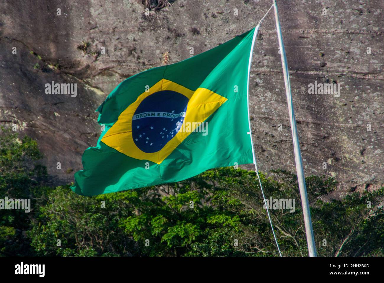 brazil flag outdoors in rio de janeiro Stock Photo - Alamy