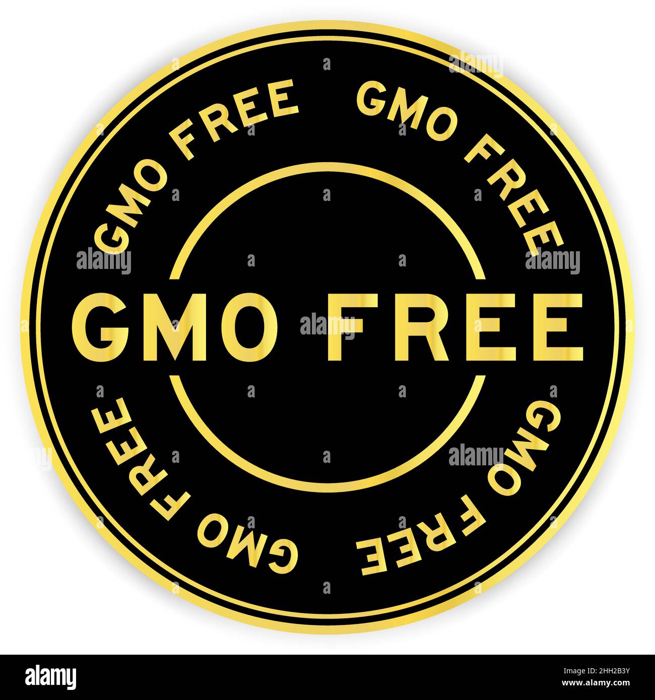 Black and gold color round label sticker with word GMO (abbreviation of ...