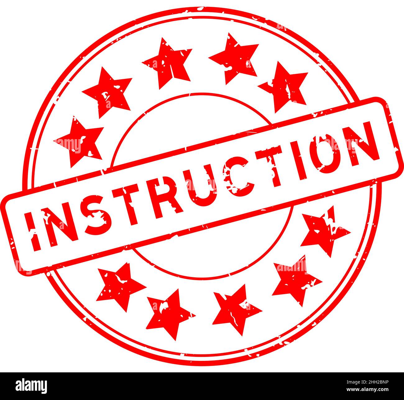 Grunge red instruction word with star icon round rubber seal stamp on ...