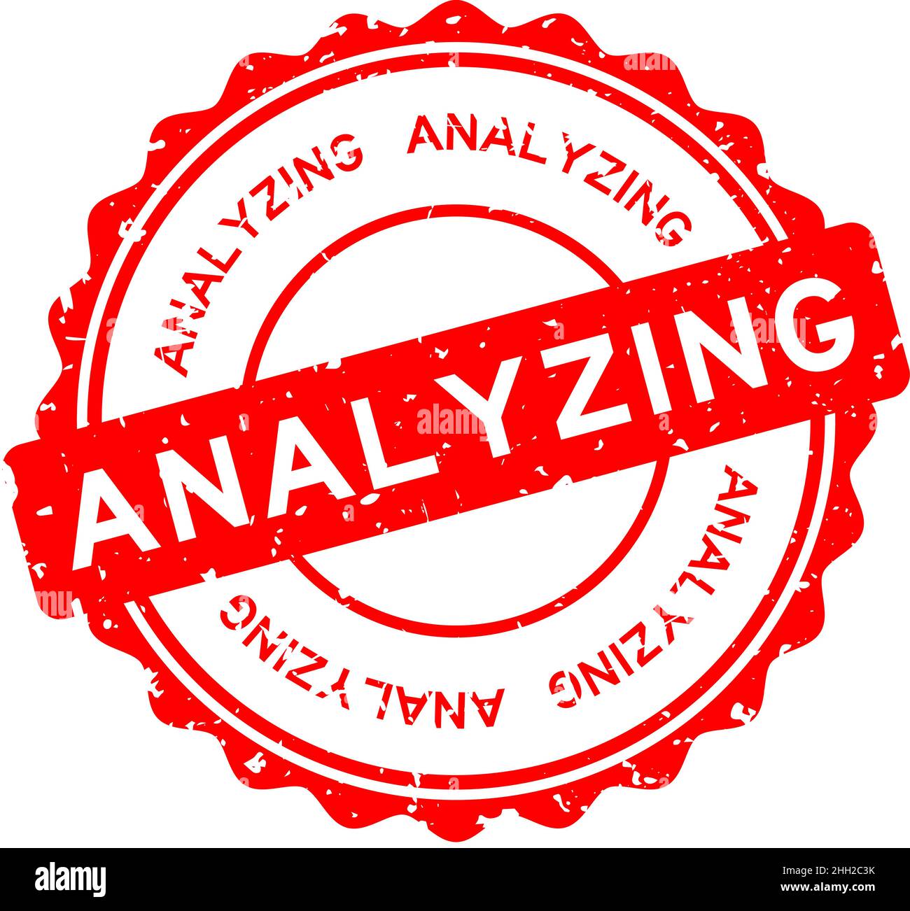 Grunge red analyzing word round rubber seal stamp on white background ...