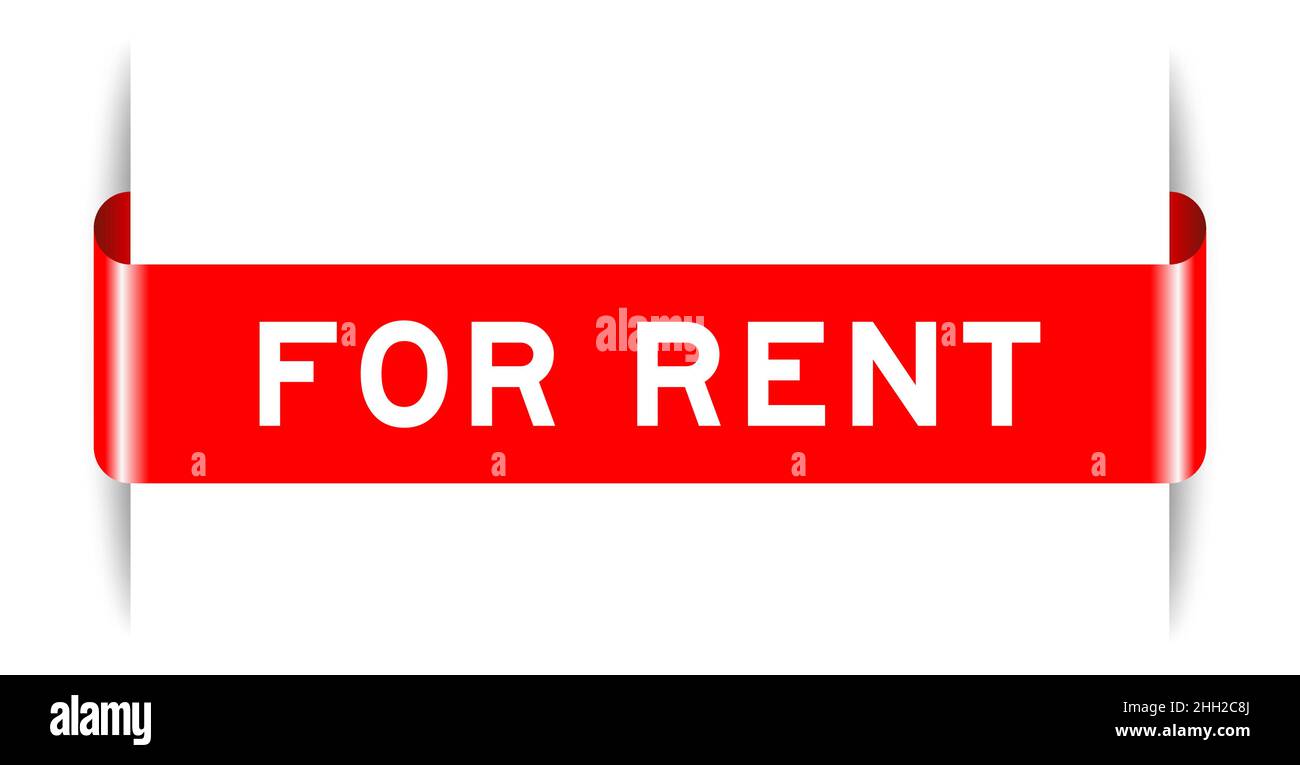 Red color inserted label banner with word for rent on white background ...