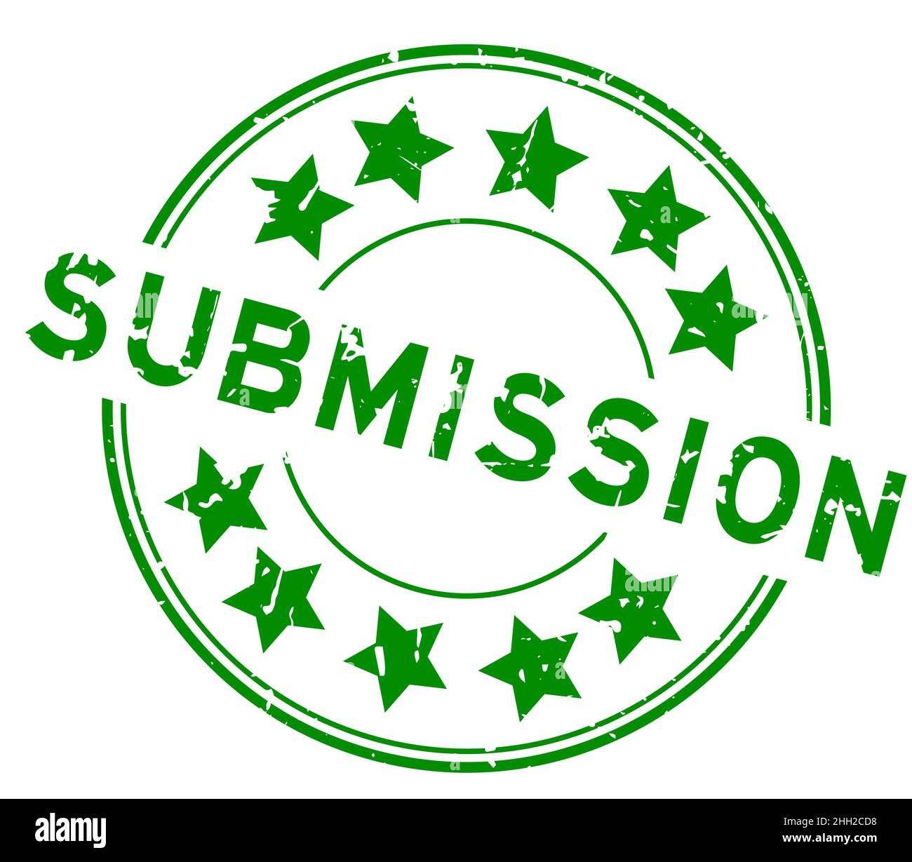 Grunge green submission word with star icon round rubber seal stamp on ...