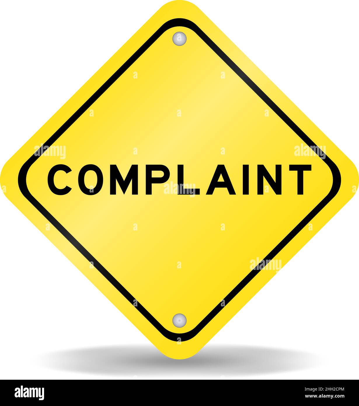 Yellow color transportation sign with word complaint on white ...